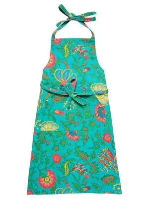 La DoubleJ Apron With Pocket - Dragon Flower Turchese