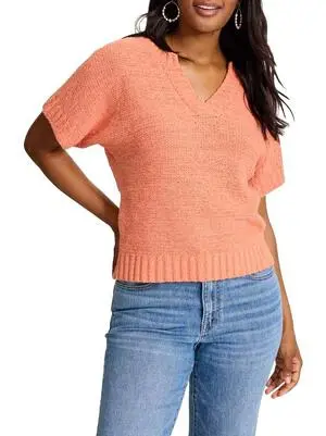 Tommy Bahama Harbor Pebble Short Sleeve Cotton Blend Sweater - Peach Gelato