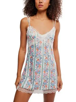 Free People Lace Trim Mini Slipdress - Ivory Combo