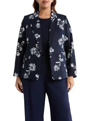 TAHARI ASL Floral One-button Jacket - Navy Ivory