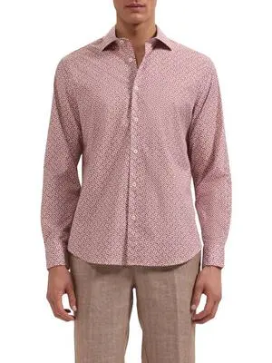 Bugatchi Axel Shaped Fit Mosaic Print Stretch Cotton Button-up Shirt - Sienna