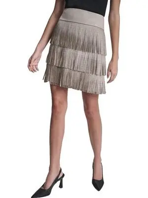 Dkny Studded Fringe Mini Skirt - Pebble