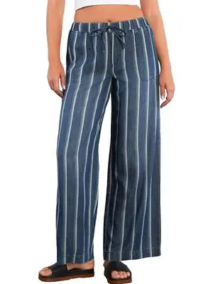 BILLY T Daydream Stripe Tie Waist Wide Leg Pants - Indigo Cabana Stripe