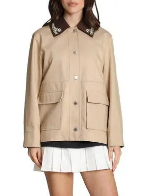 Avec Les Filles Crystal Detail Barn Jacket - Light Camel