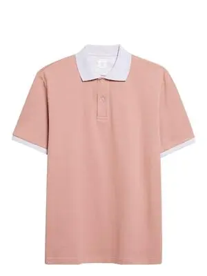 Eleventy Contrast Trim Cotton Piqué Polo - Crimson/light Grey