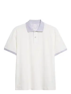 Eleventy Contrast Trim Cotton Piqué Polo - White/melange Light Grey