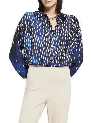 OTTOD'AME Printed Satin Button-Up Shirt Blue