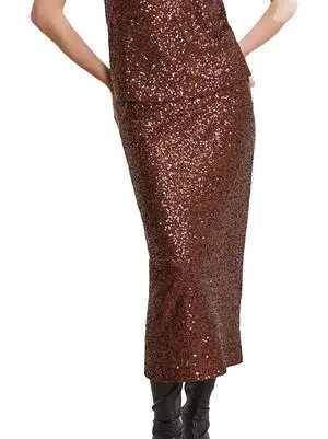 OTTOD'AME Longuette Sequined Skirt - Bronze