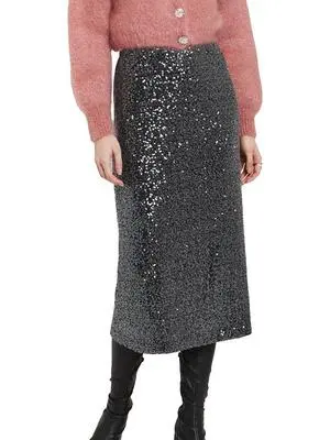 OTTOD'AME Longuette Sequined Skirt - Metallic Silver