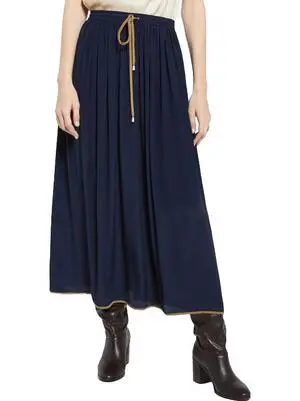 OTTOD'AME Printed Viscose Wide-leg Trousers - Blue