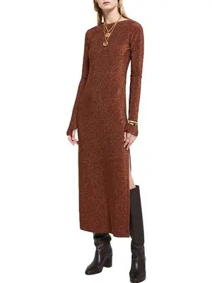 OTTOD'AME Long Sleeve Maxi Dress - Metallic Rust