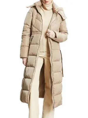 OTTOD'AME Quilted Puffer Long Jacket With Belt - Stone