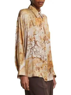 OTTOD'AME Graphic Print Satin Blouse - Beige
