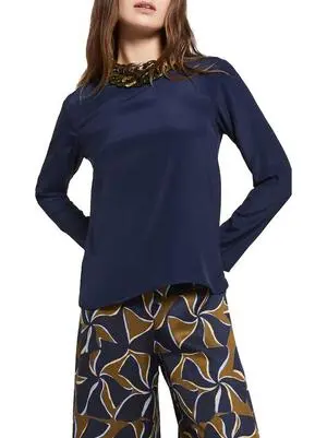 OTTOD'AME Long Sleeve Silk-Blend Blouse Blue