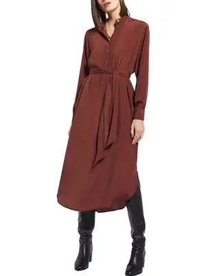 OTTOD'AME Silk-blend Midi Dress With Sash - Brown