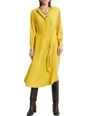 OTTOD'AME Silk-blend Midi Dress With Sash - Yellow