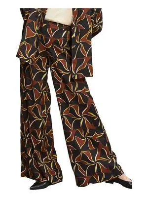 OTTOD'AME Printed Viscose Palazzo Trousers Brown