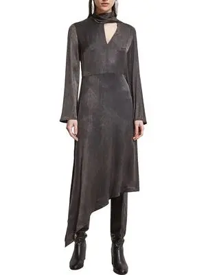 OTTOD'AME Viscose Asymmetrical Dress - Metallic Silver