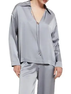 OTTOD'AME Viscose Blouse With Tie - Grey