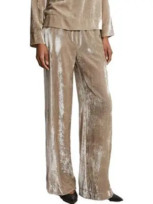 OTTOD'AME Velvet Palazzo Trousers - Stone