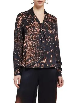 OTTOD'AME Printed Viscose Scarf Neck Shirt - Black