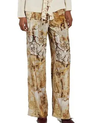 OTTOD'AME Printed Palazzo Trousers - Beige