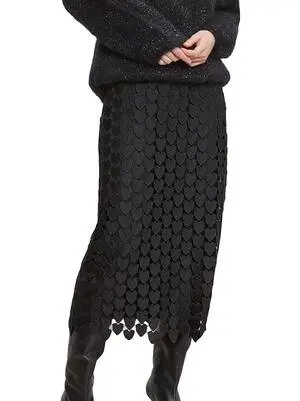OTTOD'AME Fretworked Midi Skirt With 3d Effect - Black