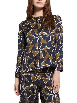 OTTOD'AME Printed Viscose Long Sleeve Blouse - Blue