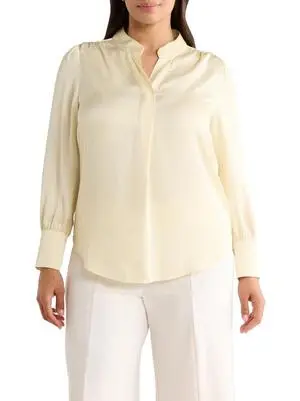 Anne Klein Pleated Satin Yoryu Top - Whisper Yellow