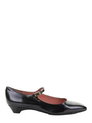 Status Buckled Leather T-strap Pumps - Black