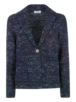 BASE Patterned Cotton Button Jacket - Blue
