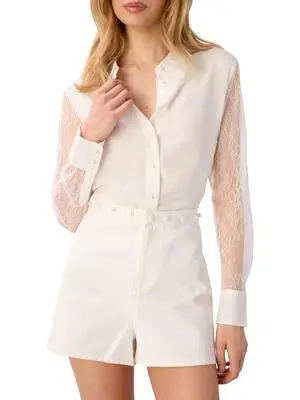 Cami Nyc Chelsey Lace Sleeve Silk Chiffon Shirt - White