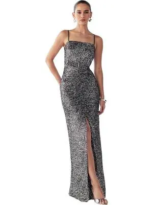 SAVEL Yasmina Sequin Maxi Dress - Gunmetal Sequin