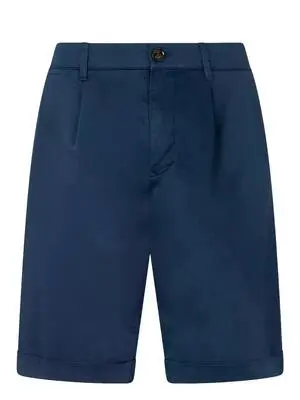 MOORER Pleated Shorts With Cuffed Hem - Blue