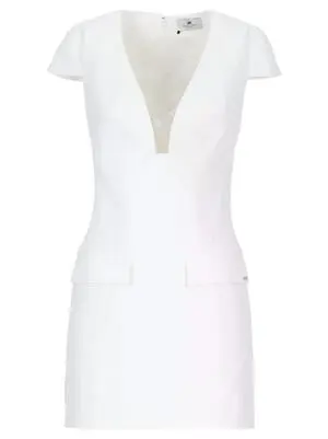 Elisabetta Franchi V-neck Pocket Mini Dress - White