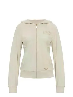 Emporio Armani Zip-up Hoodie With Logo Detail - Neutrals