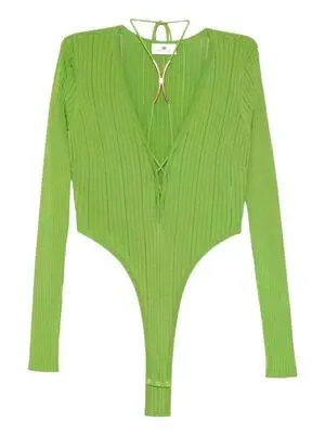 Elisabetta Franchi Ribbed V-neck Bodysuit - Green