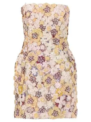 Costarellos Sirra Beaded Floral Strapless Mini Dress - Neutrals