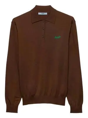 Prada Logo-embroidered Long-sleeve Silk Polo Shirt - Brown