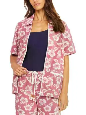 The Upside Lahaina Cabana Floral Zip Shirt - Pink