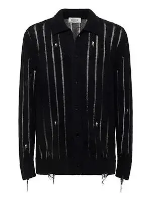 LANEUS Knitted Polo Collar Cardigan - Black