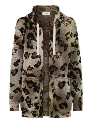 LANEUS Leopard-print Hooded Cardigan - Brown
