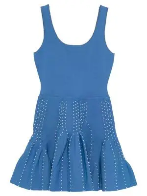 Sandro Mini Scoop Neck Knit Dress With Bead Embellishments - Blue