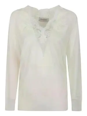 Ermanno Scervino Lace-detail V-neck Top - Neutrals