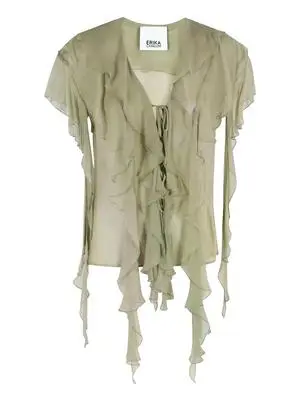 Erika Cavallini Ruffled-tie Blouse - Green