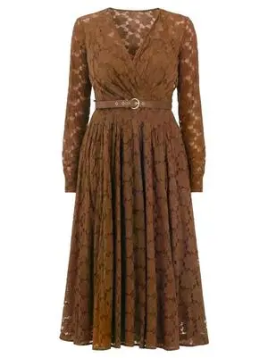 Max Mara Lace Belted Midi Dress - Brown