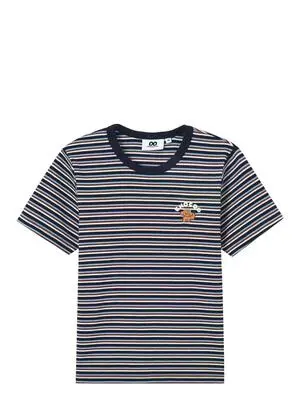 CHOCOOLATE Striped Graphic-detail Cotton T-shirt - Blue