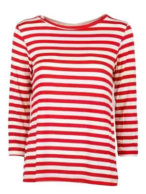 Marella Striped Three-quarter Sleeve T-shirt - Red