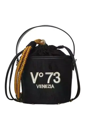 V°73 Logo Embroidery Bucket Shoulder Bag - Black