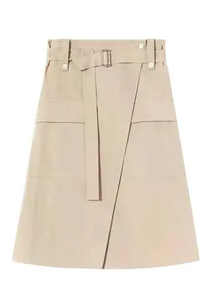 Plan C Belted A-line Skirt With Pockets - Neutrals